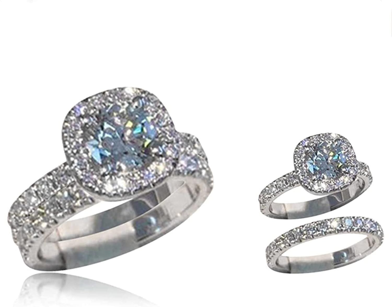 Amazon.com: ABHAG 2pcs Full Diamond Ring Set Ladies fashion square ...