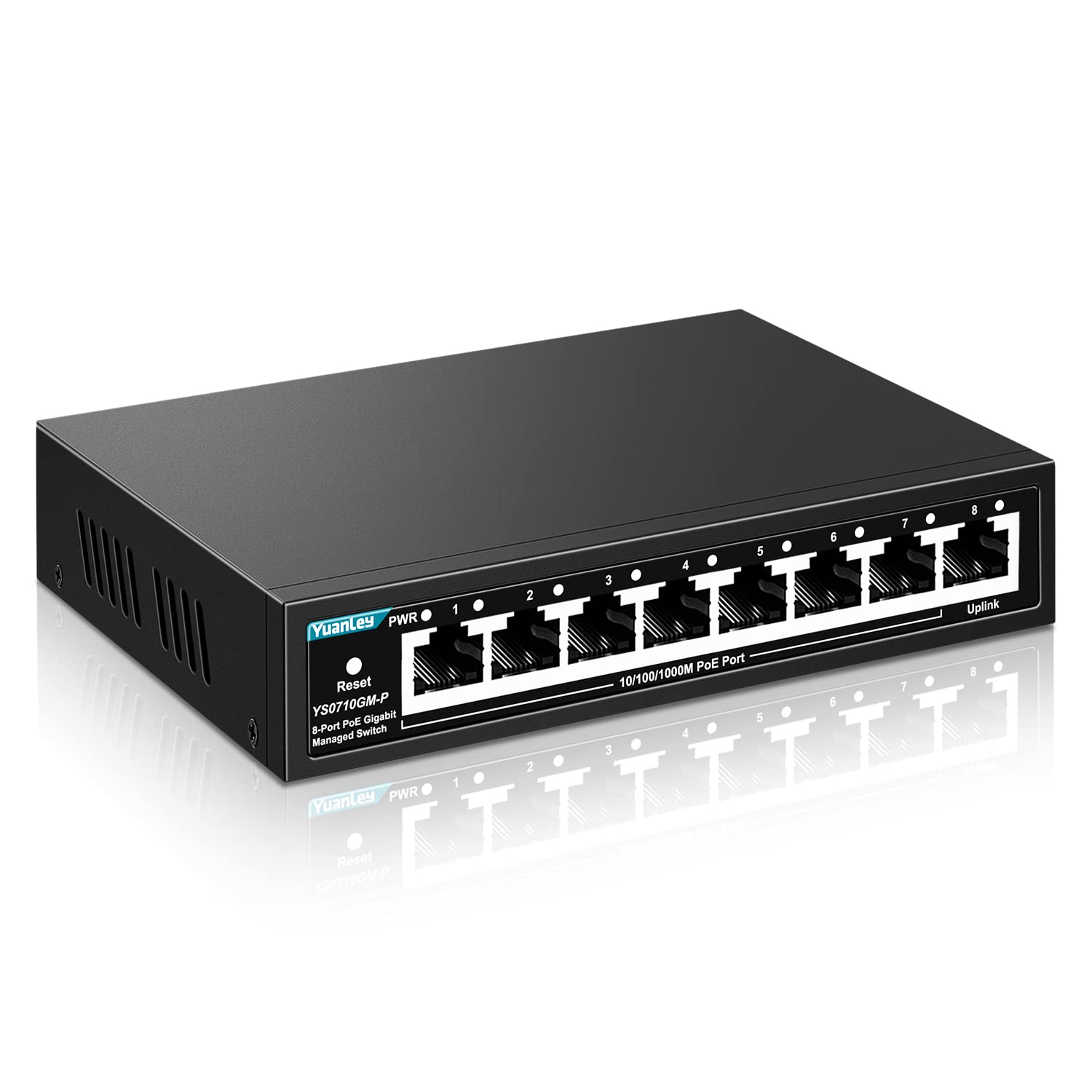 YuanLey 8 Port PoE Gigabit Managed Switch, 7 Gigabit PoE+ Port and ...