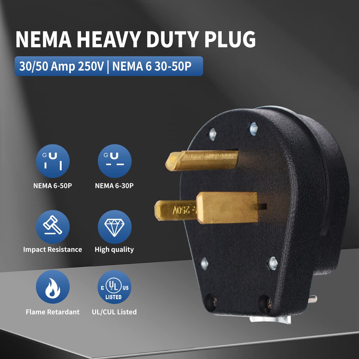 Snapklik.com : NEMA 6-50P Plug, Straight Blade Heavy Duty Angle Plug ...