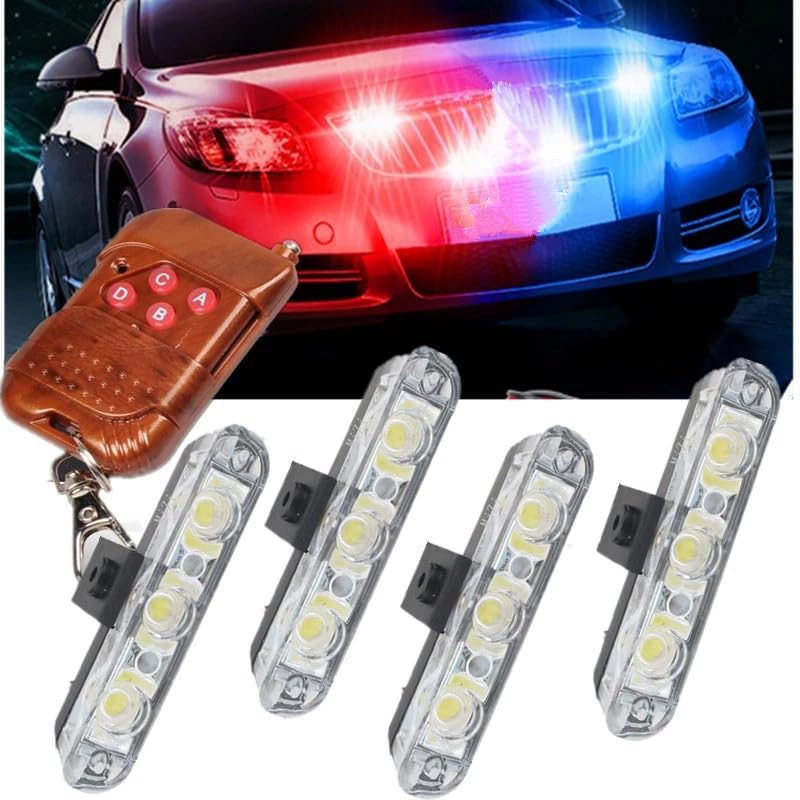 E-GENERIX® Set of 4 Red Blue Police LED Grille Light with Wireless ...