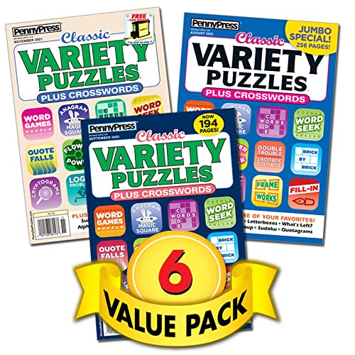 Classic Variety Puzzles Plus Crosswords for All Skill Levels – 6 Pack ...