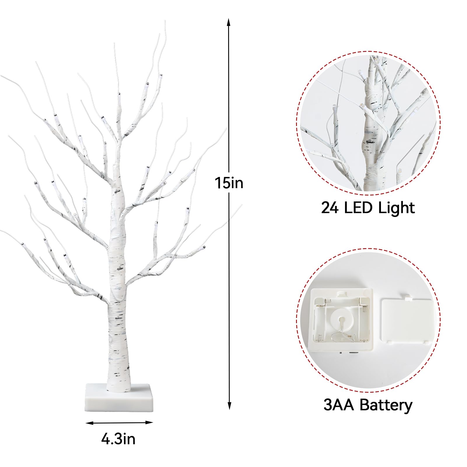 Christmas Tree Decorations Indoor, 2 Pack Birch Tree with 24 Led Lights ...