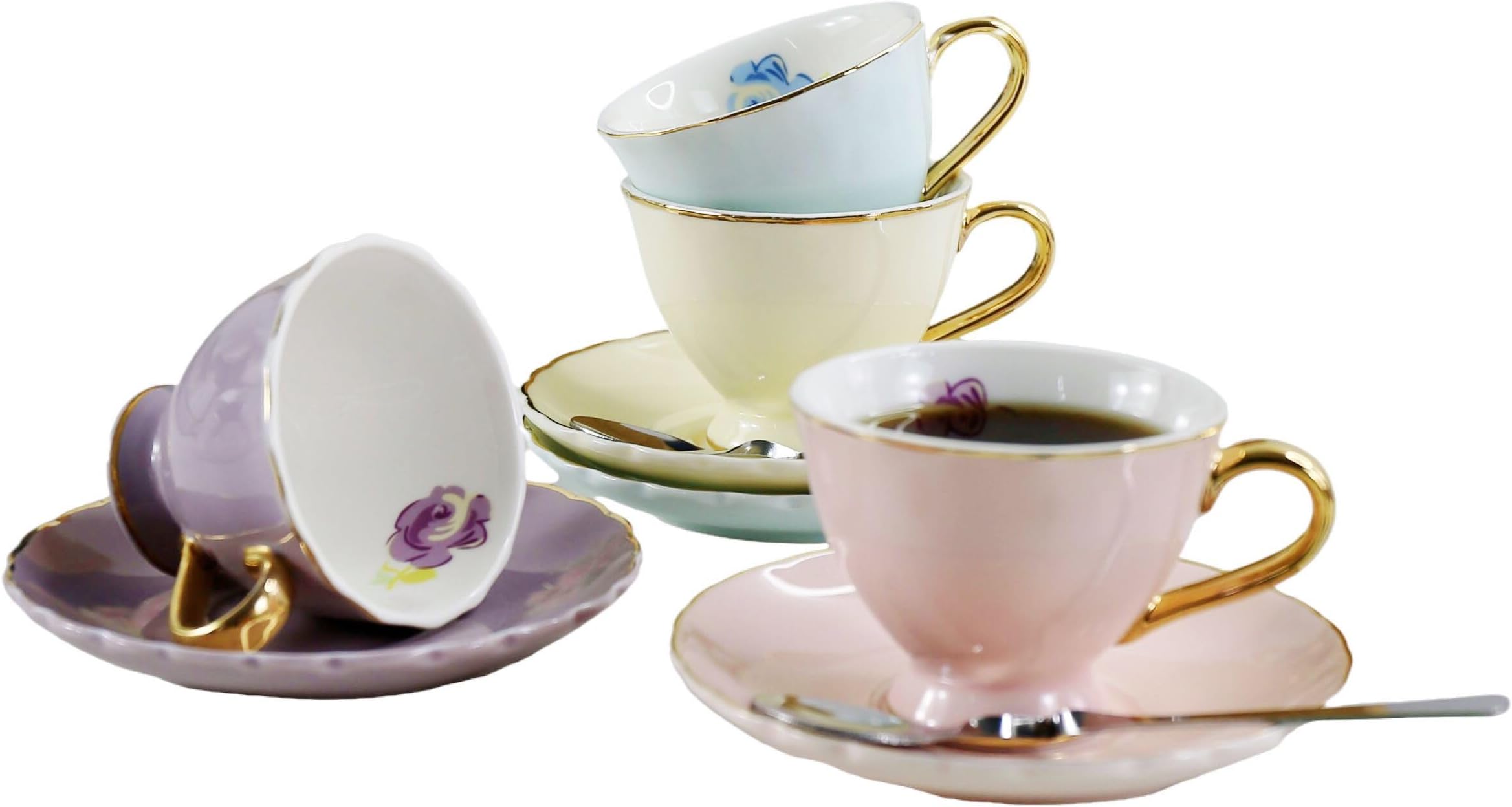 Nicola Spring Hand-Printed Cappuccino Cups - 250ml - 3 Colours - Pack ...