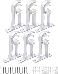 TOKPLNU 6 Pack Curtain Pole Brackets, Heavy Duty White Curtain Rail ...