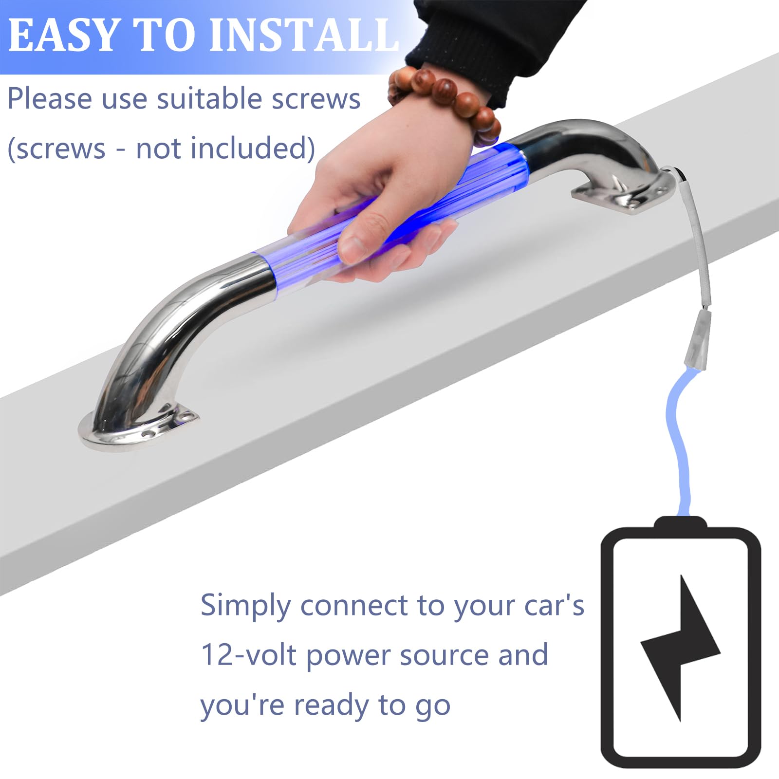 Blue LED Assist Handle 18" LED RV Handrail With Blue Lights - Stainless ...