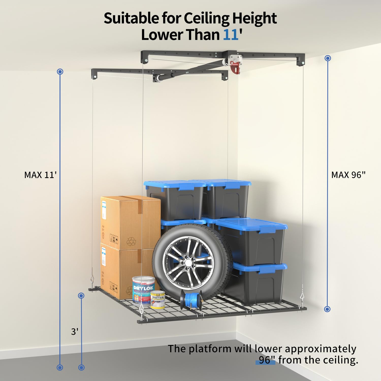 Snapklik.com : Overhead Garage Storage Rack, 4x4 Ft Ceiling Storage ...
