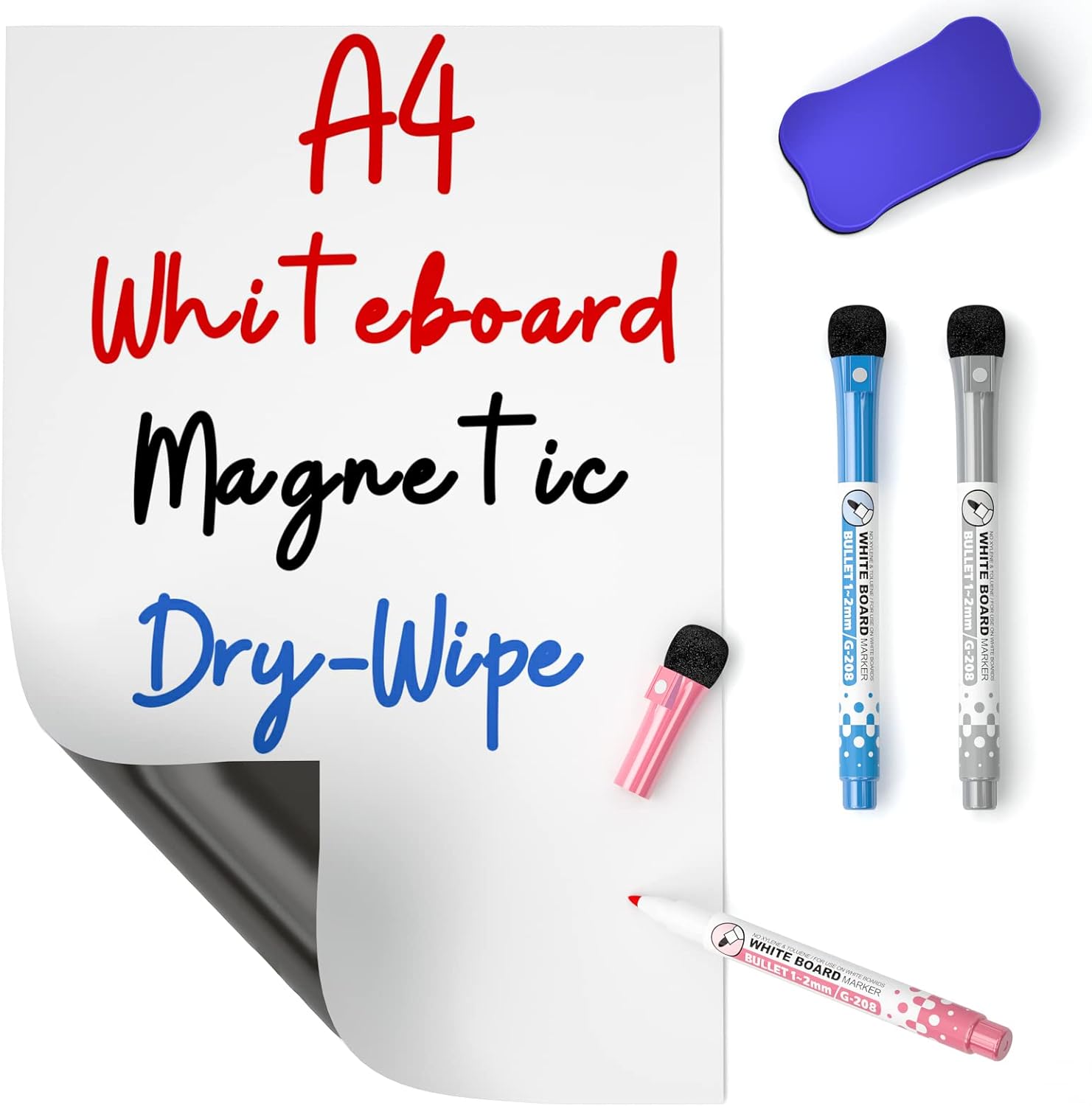 Nicpro Magnetic Whiteboard A4 (20 × 30 cm ) with 3 Pens & Eraser, Dry ...