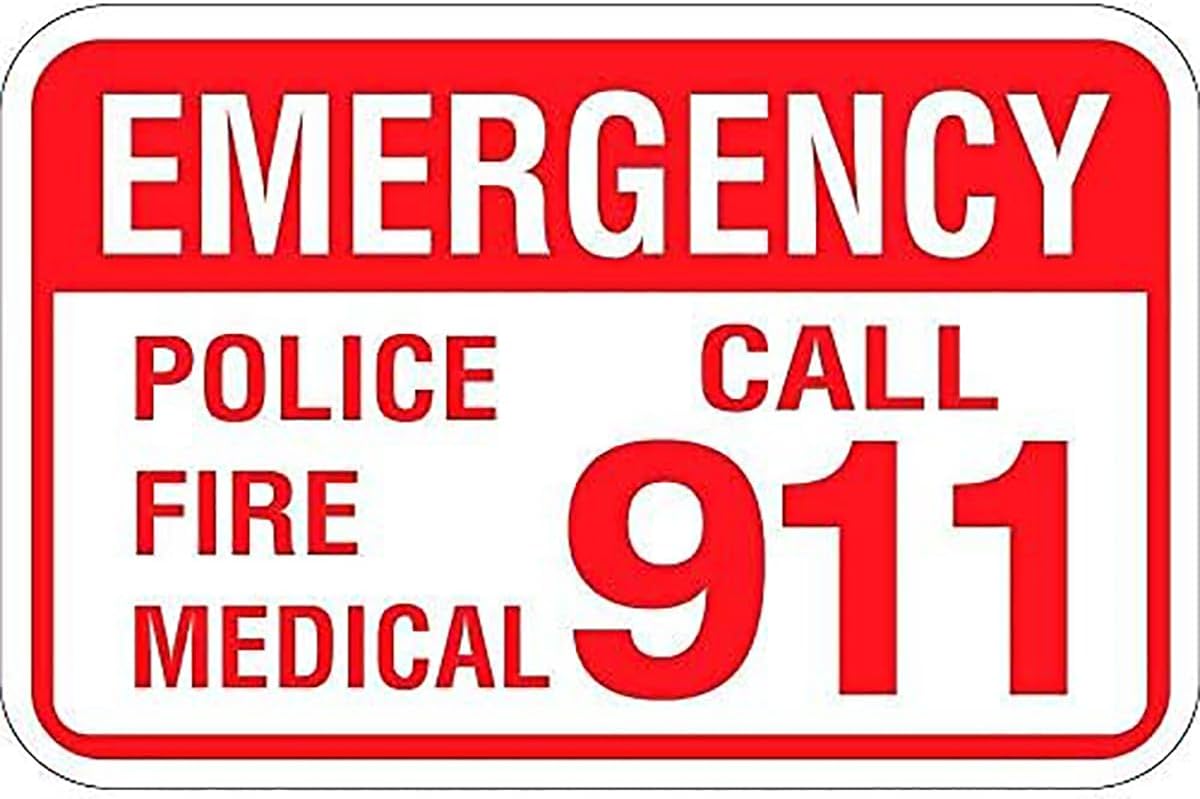 911 Emergency Call Sign Aluminum Metal Warning Sign for Police Fire ...
