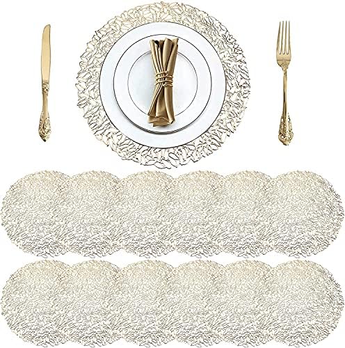 WUWEOT 12 Pack Gold Vinyl Placemats, Metallic Place Mat Gold Round ...