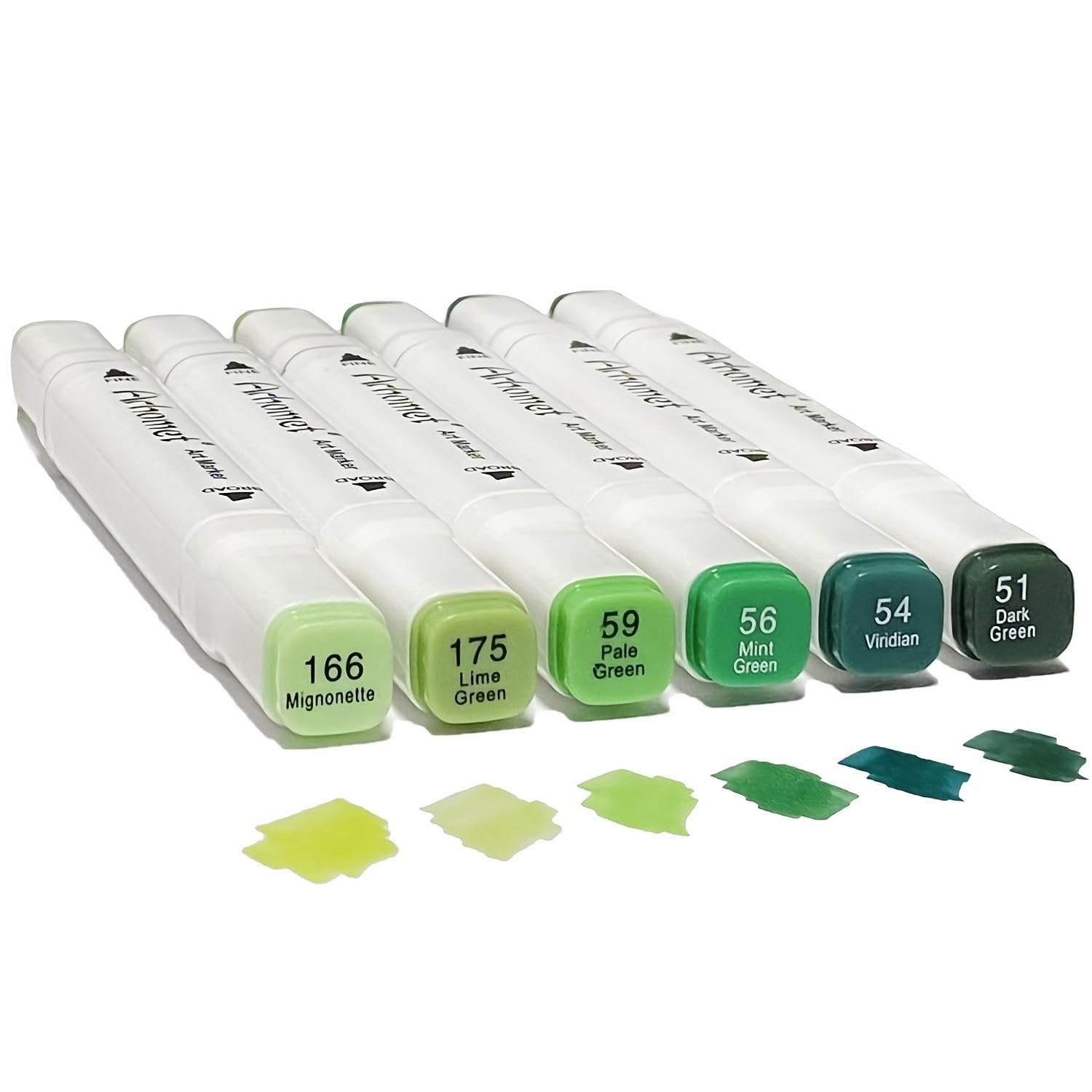 6 Colors Green Alcohol Markers, Dual Tips Alcohol Based Art Markers ...