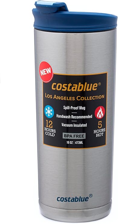 Amazon.com: costablue Travel Coffee Mug - 16 Oz. Stainless Steel Insulated Coffee Mug, Leak ...