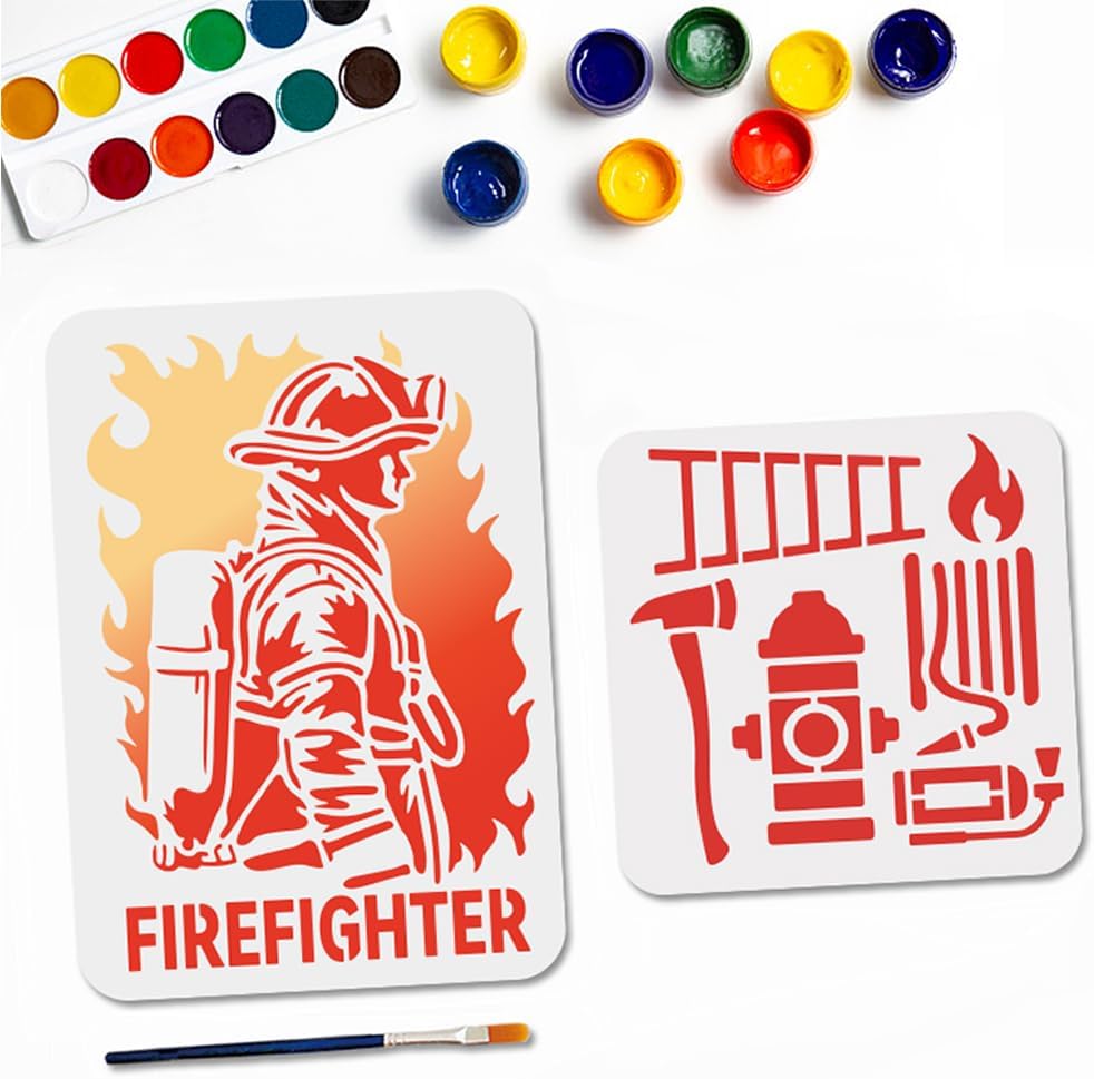 Amazon.com: MAYJOYDIY 2 Styles Firefighter Stencils Fire Extinguisher ...
