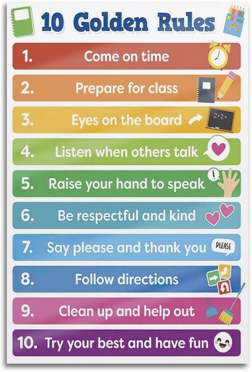 Amazon.com: ZHAOYZZY Classroom Rules Poster 10 Golden Rules Poster ...