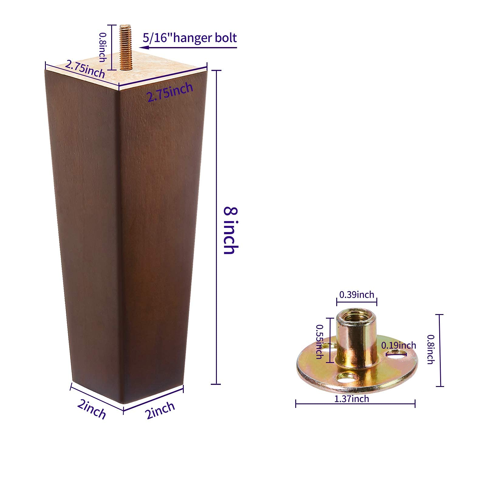 Snapklik.com : SHANJUE Wood Furniture Legs - 8 Inch Sofa Legs Pack Of 4 ...