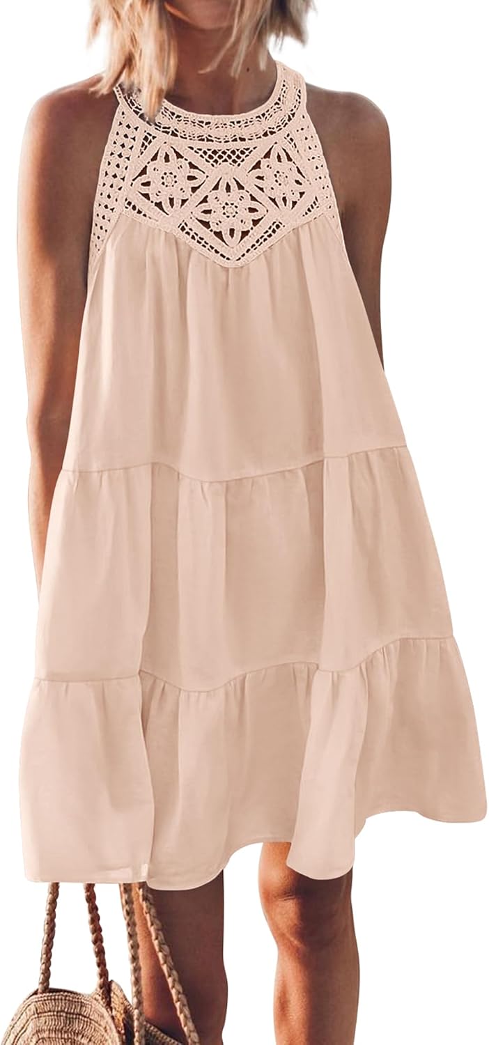 KIRUNDO Womens Summer Casual Sleeveless Halter Sundress 2025 Hollow Out ...