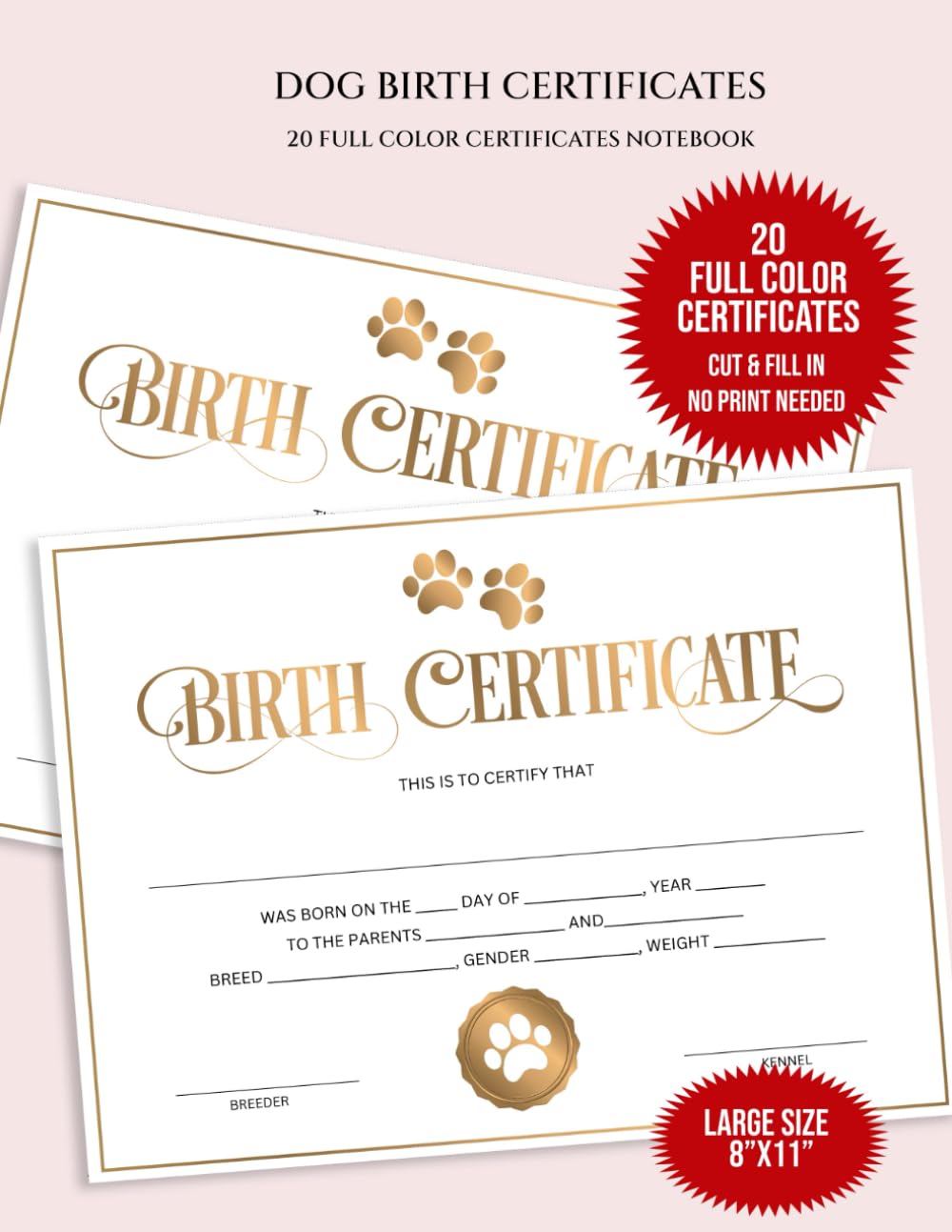 Puppy Birth Certificate: Dog Birth Certificate for New Puppy | Dog ...