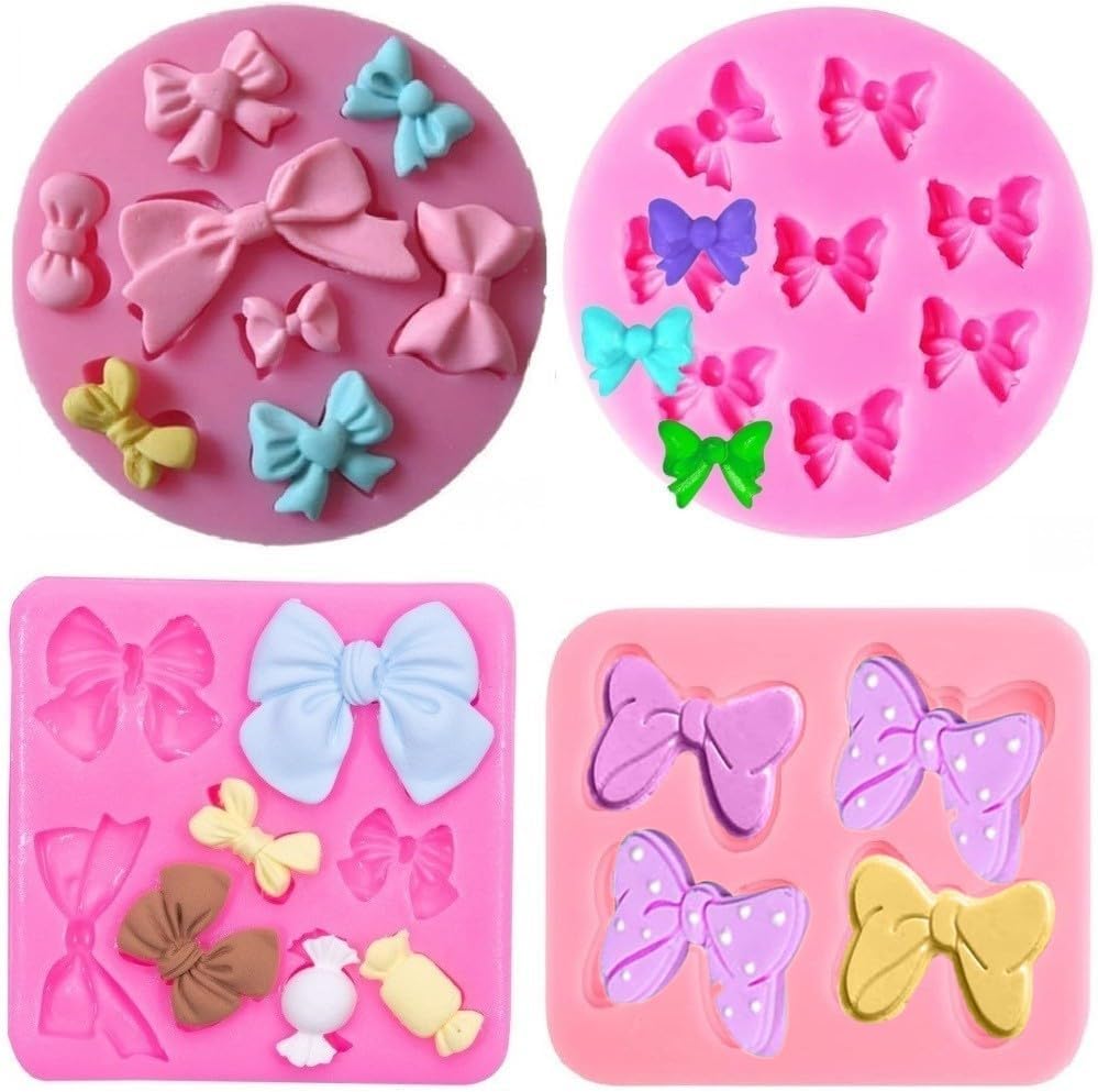Amazon.com: 4 Pack Bows Silicone Fondant Mold,Bow Fondant Sungar Candy ...