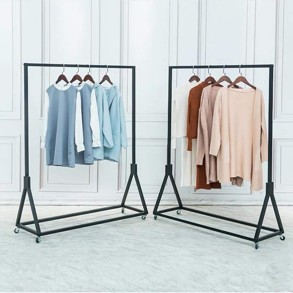 FURVOKIA Modern Simple Heavy Duty Metal Rolling Garment Rack with Wheel ...