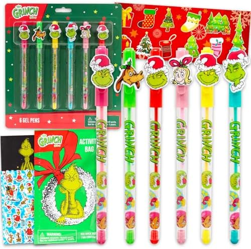 Amazon.com: Dr. Seuss Grinch Gel Pen Set - 6 Pc Christmas Writing ...