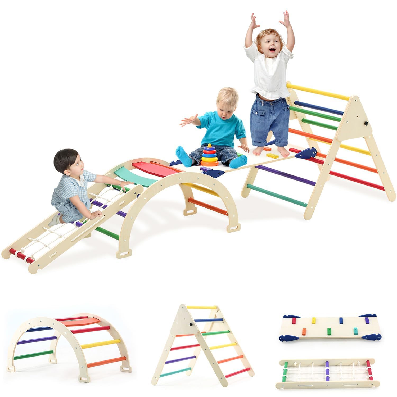 SOINMTY 4 in 1 Foldable Climbing Triangle Ladder, Wooden Montessori ...