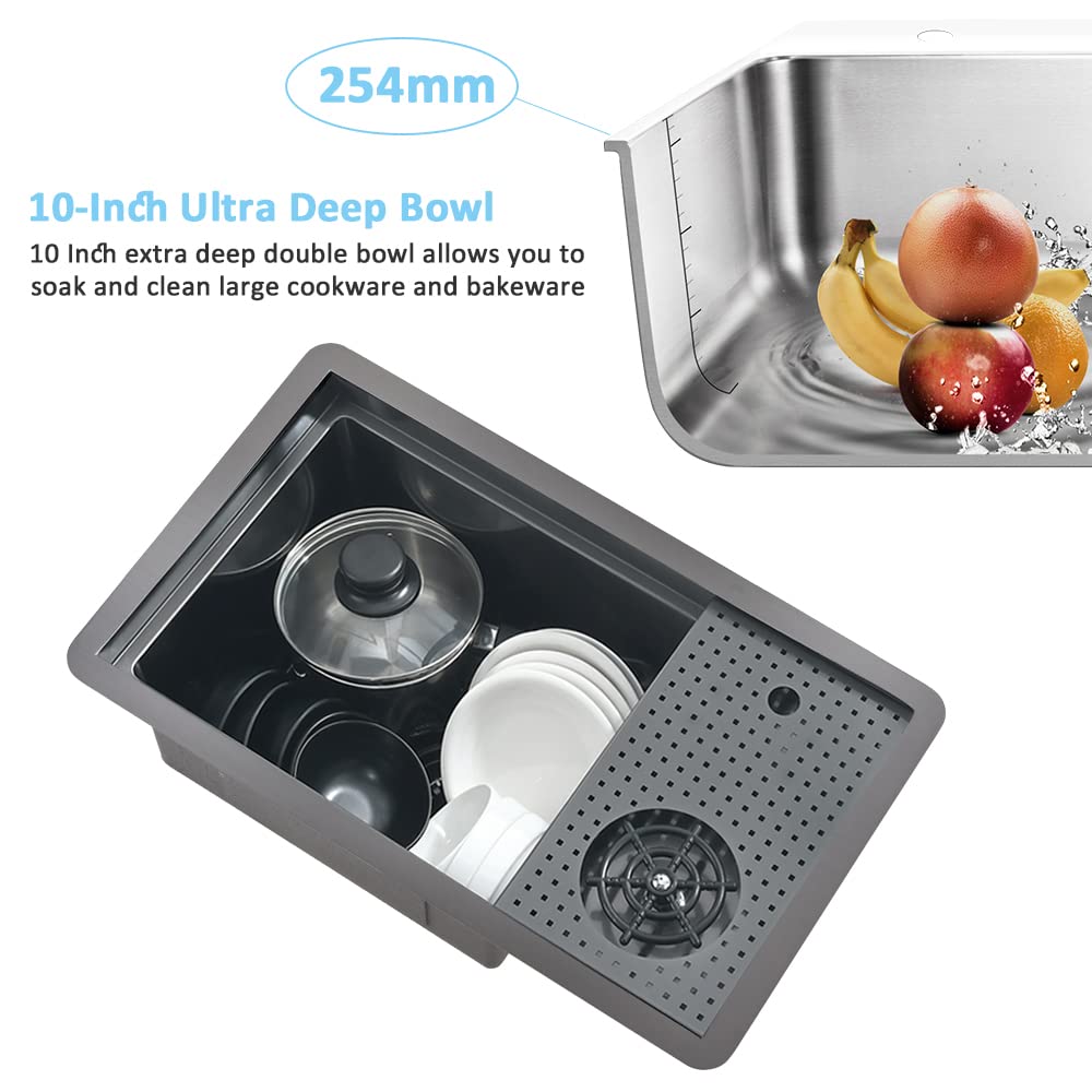 23 Inch Black Undermount Bar Sink with Glass Rinser-Bokaiya 23x14 Matte ...