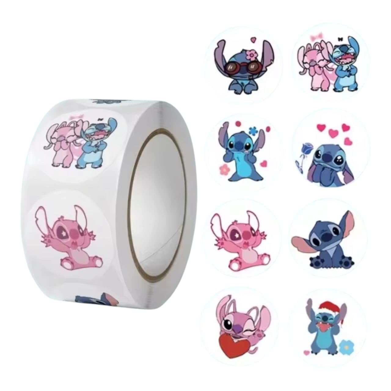 Rollo 500 pcs etiquetas, calcamonías, pegatinas, stickers Stich 2.5 cms ...