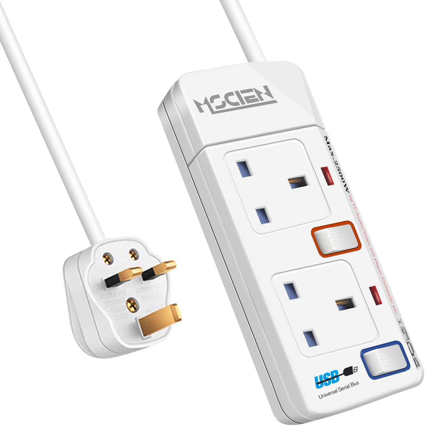 Mscien 5M Extension Lead, 2 Way Plug Extension with Individual Switches ...