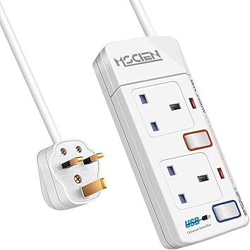 Mscien 5M Extension Lead, 2 Way Plug Extension with Individual Switches ...