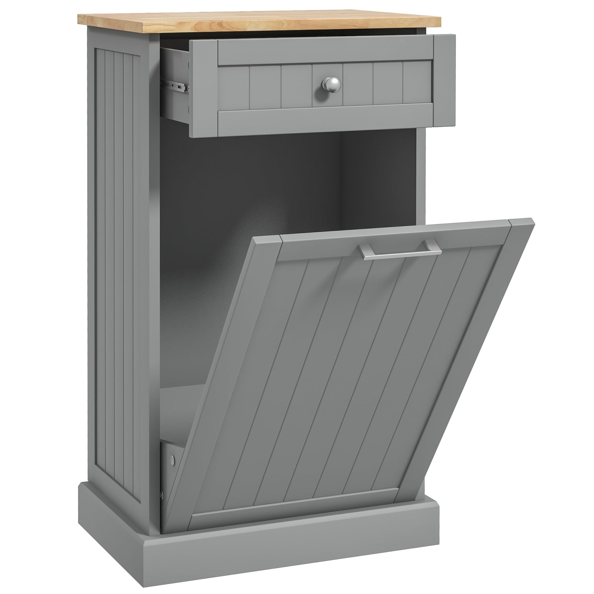 HOMCOM Tilt Out Trash Cabinet, Hidden Garbage Bin Cabinet with Drawer ...