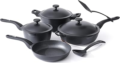 Amazon.com: Amazon Basics 10 -Piece Hard Anodized Non-stick Stackable Cookware Pots and Pans Set ...