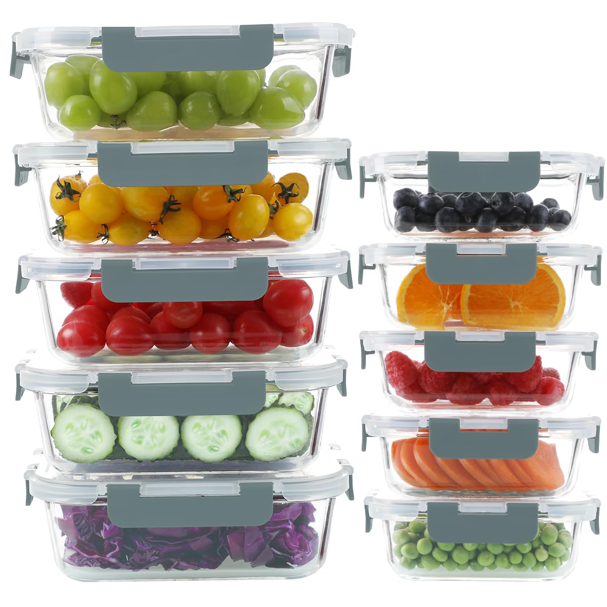 Amazon.com: KAMOTA Glass Food Storage Containers, 10 Pack Glass Meal ...