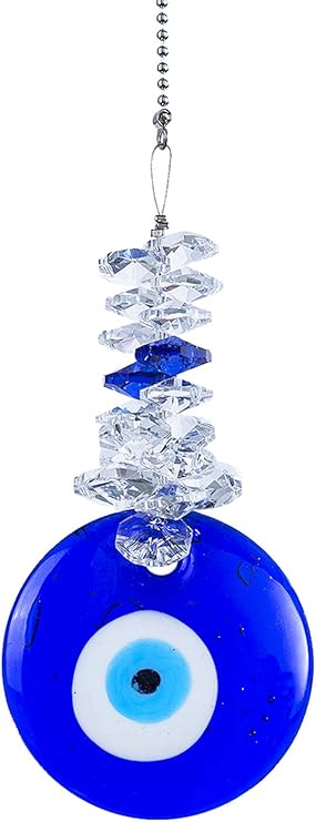 Amazon.com: Blue Glass Evil Eye Talisman with Crystal Beads - Good Luck ...