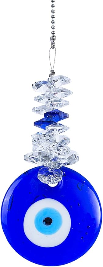 Amazon.com: Blue Glass Evil Eye Talisman with Crystal Beads - Good Luck ...