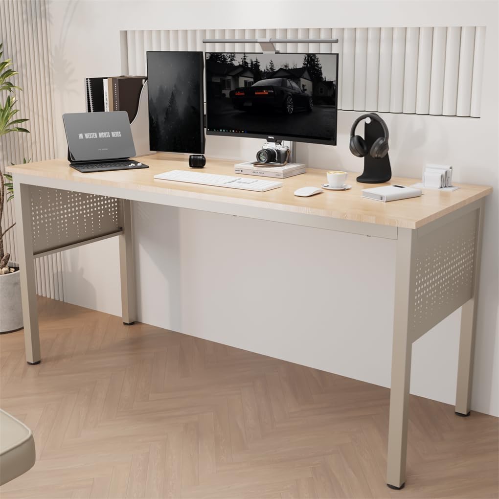 Amazon.com: JINS&VICO Desk, Table, Computer Desk, Home Office Desks with Metal Decorative Panel ...