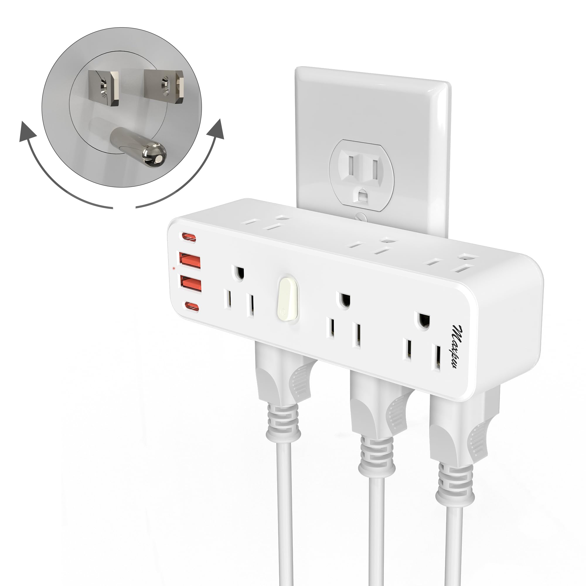 Amazon.com: Surge Protector Outlet Splitter with 360° Rotating Plug ...