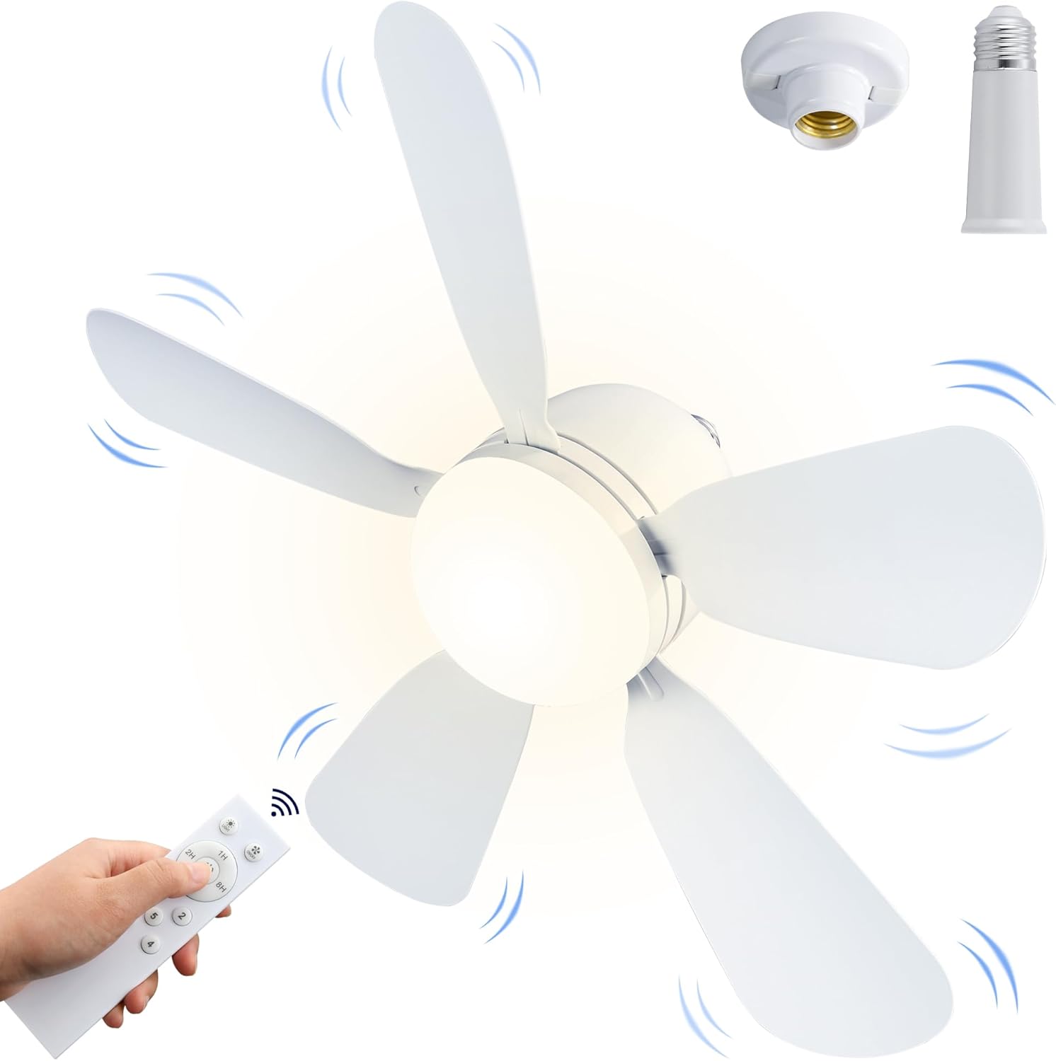 VCOKEN Socket Fan Light, 19.68in Timing Ceiling Fans with Lights and ...