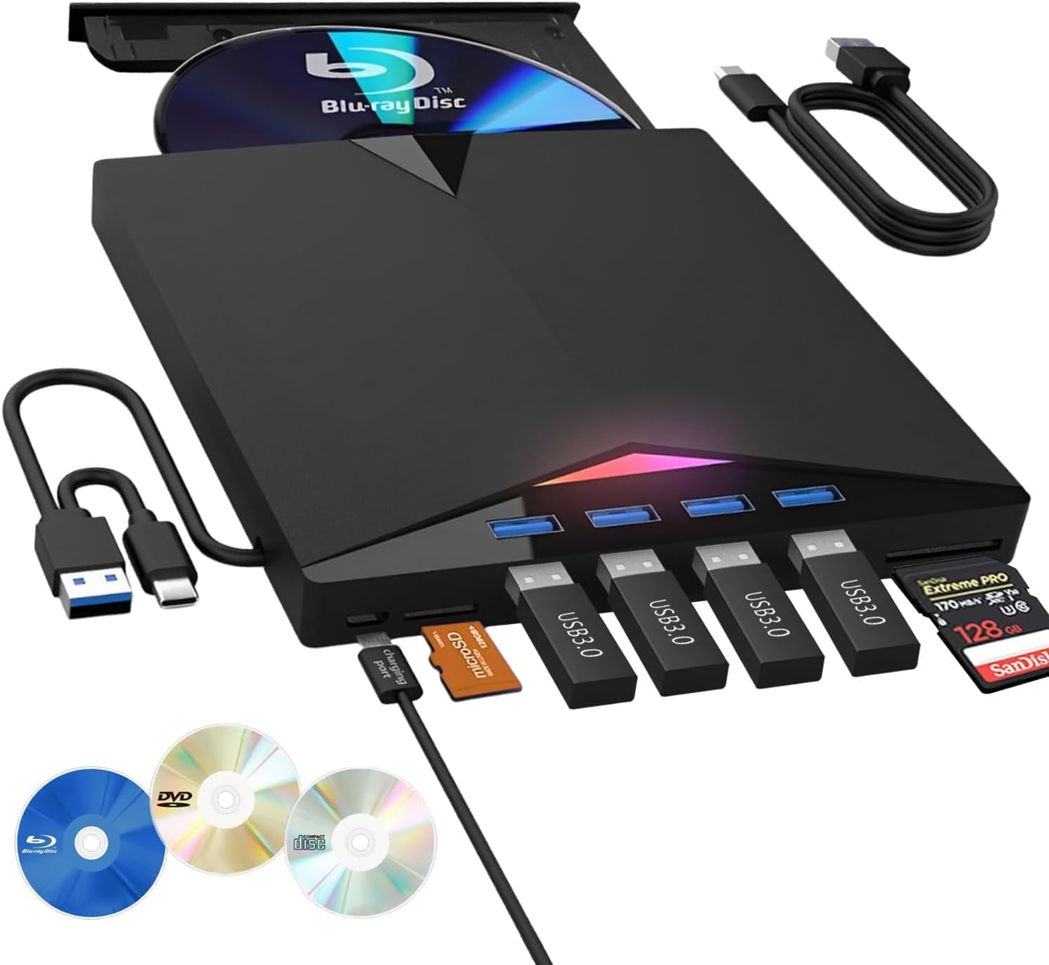 Amazon.co.jp: Grkoo 外付けブルーレイドライブ USB 3.0 Type-C 3D blu-rayプレイヤー BD/CDDVDドライブ 読み取り/書き込み ポータブルブルー ...