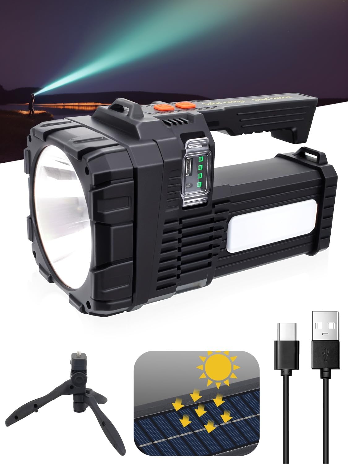 JSKNB 1000000 Lumens Spotlight, Rechargeable Led Spotlight Flashlight ...