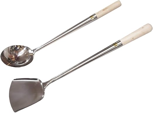 Amazon.com: Commercial Grade Wok Shovel & Ladle Set, Wood Handle (#2 ...