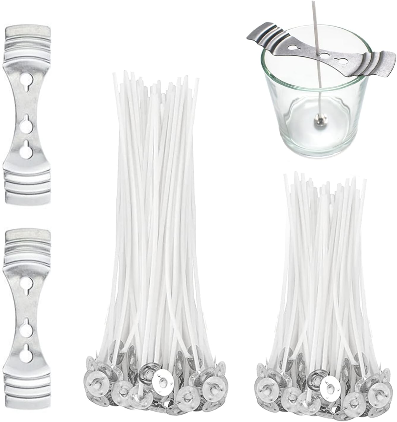 Candle Wicks 100 Pcs with Metal Tabs & Wick Holder - 150mm Long – Pre ...