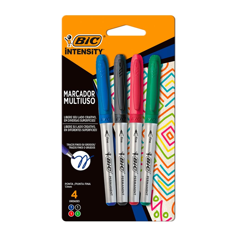 Pincel Marcador Permanente BIC Marking, Ponta Média de 1.1mm, 4 Cores ...