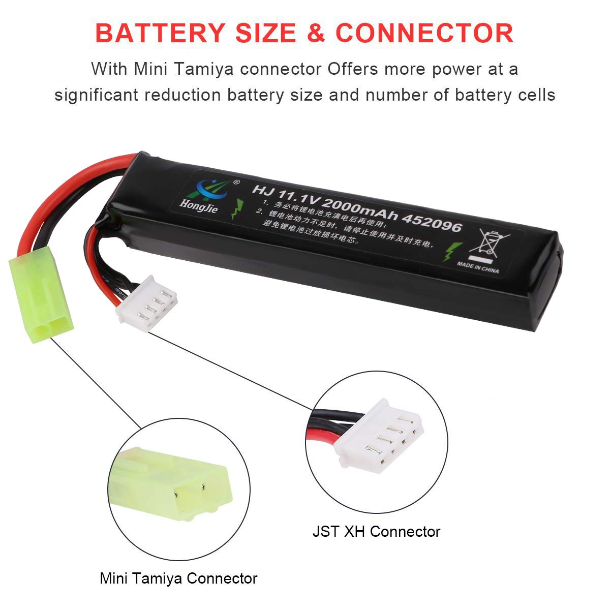 11.1V Airsoft Battery 2000mAh 30C Rechargeable Hobby LiPo Battery with ...