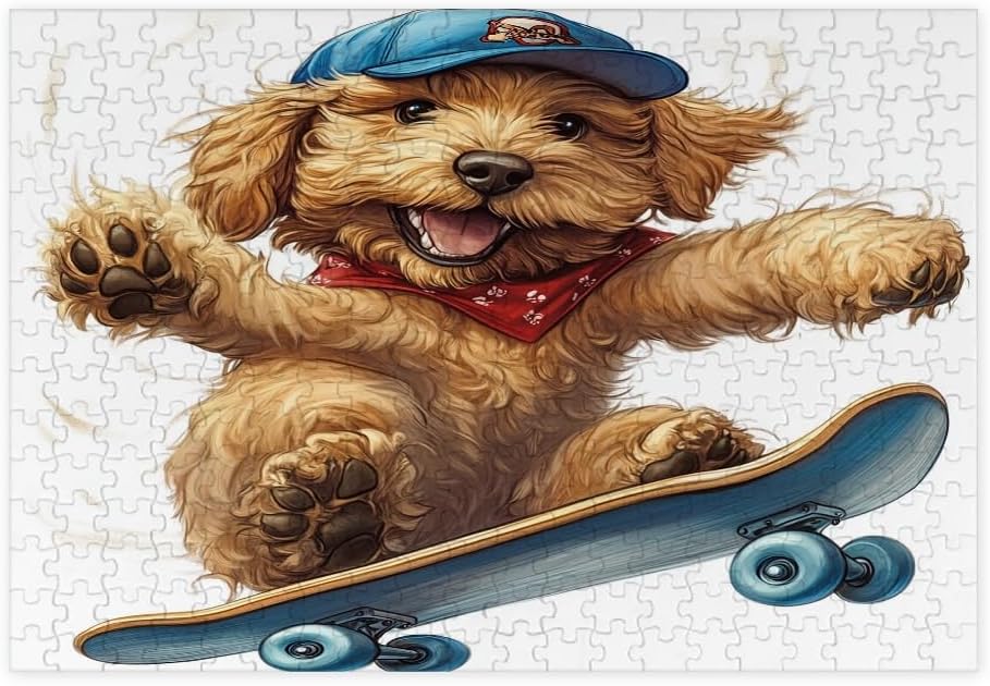 Funny Labradoodle Dog Jigsaw Puzzles for Adults 300 Piece, Skateboard ...