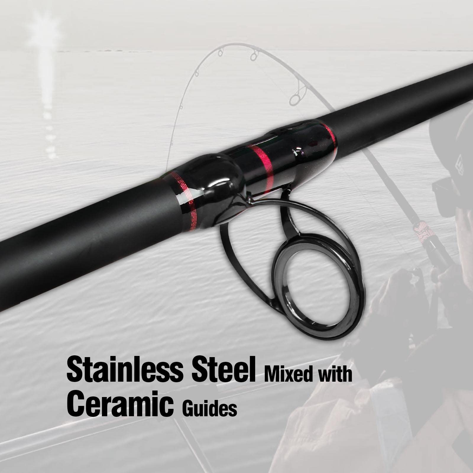 Fiblink Surf Spinning Fishing Rod Graphite Travel Fishing Rod (Red, 15 ...