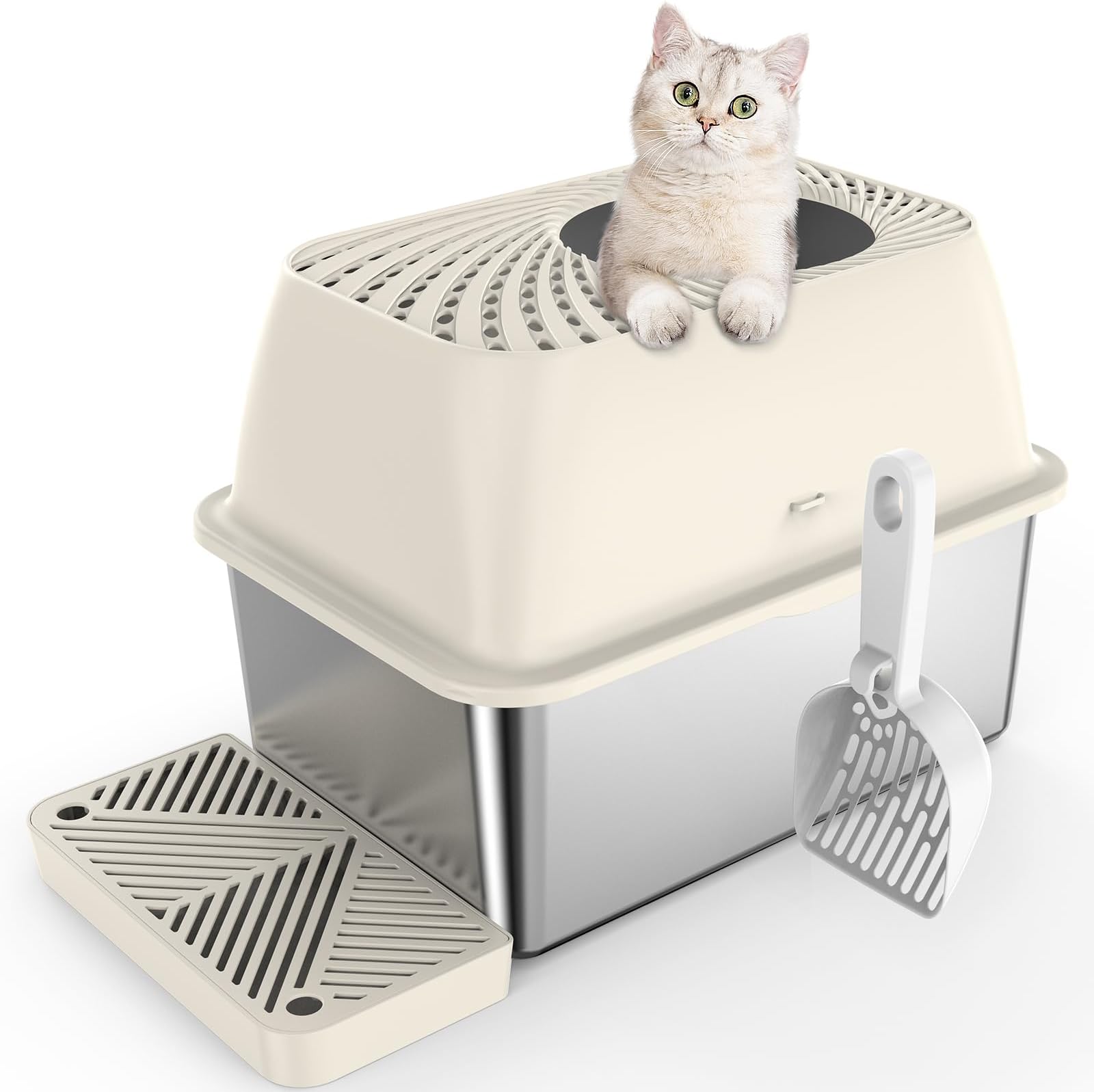Amazon.com: Stainless Steel Top Entry Litter Box with Dog-Proof, Hooded ...