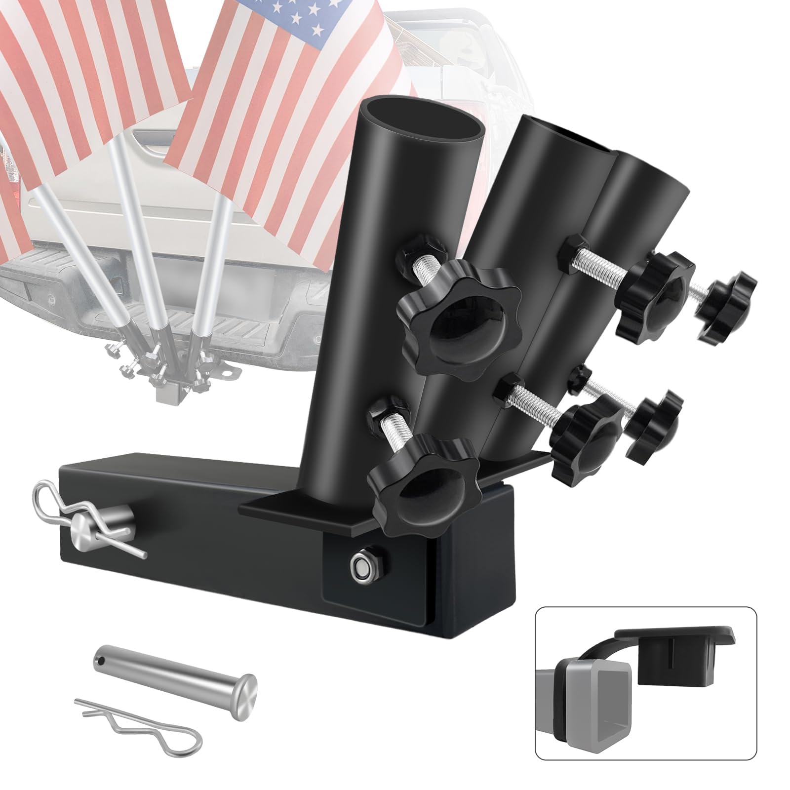 Amazon.com: HOXWELL Hitch Mount 3 Flag Pole Holder with 2-Inch Hitch ...