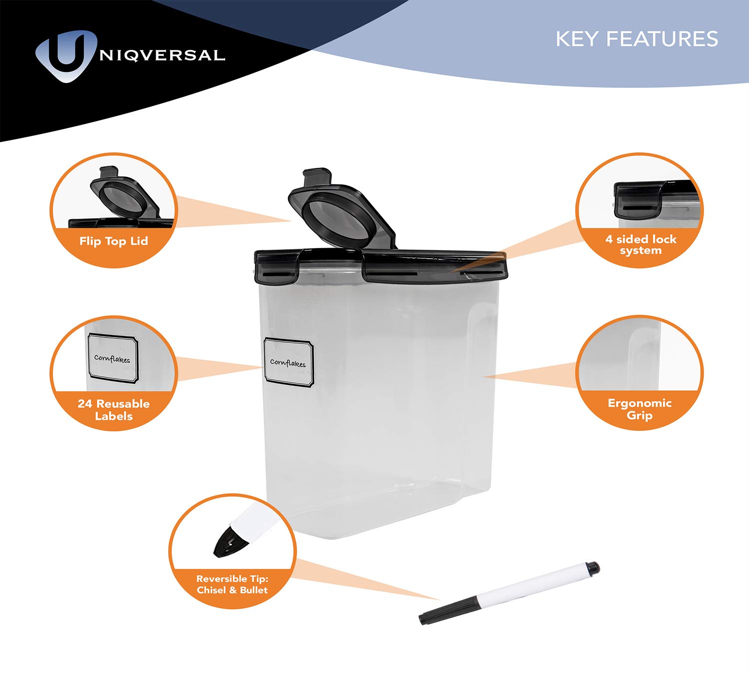 Cereal & Food Containers for Storage {Large 4L Set of 4} BPA Free ...