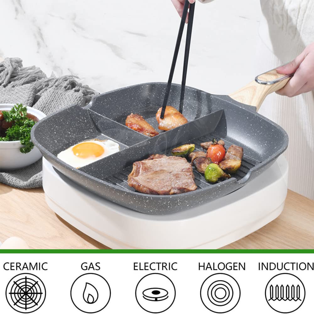 JUSTUP Nonstick Grill Pan, 3-in-1 Egg Pan 11 Inch Non Stick Skillet Pan ...