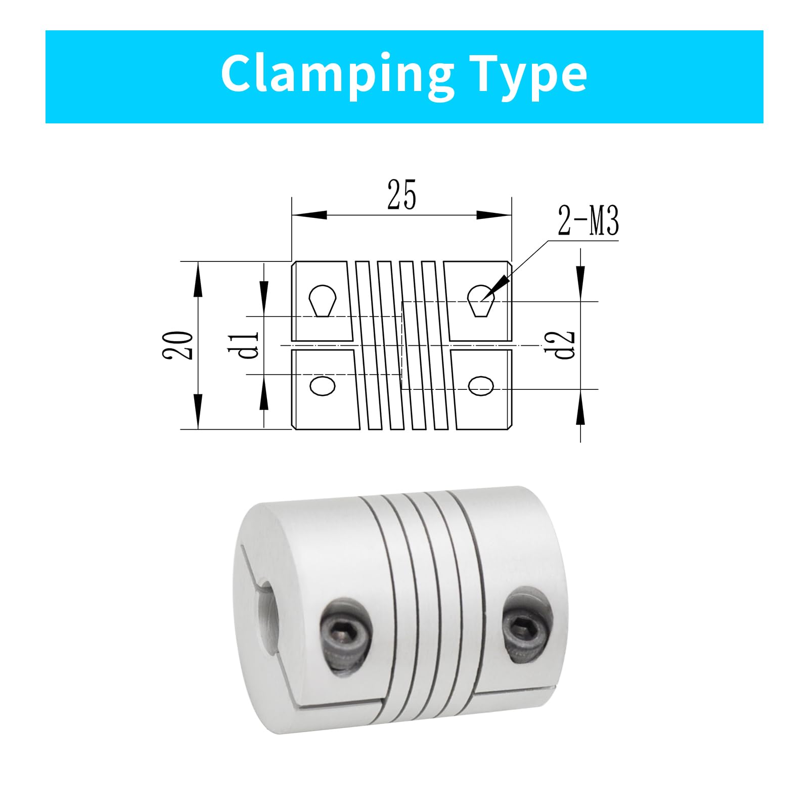 Snapklik.com : 2 Pcs Flexible Beam Coupling 6mm To 6.35mm, Aluminum ...
