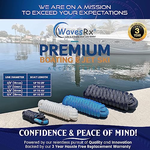 Snapklik.com : WavesRx 3/8 X 15 (2PK) Premium Dock Lines For Boat & PontoonDouble Braided Nylon ...